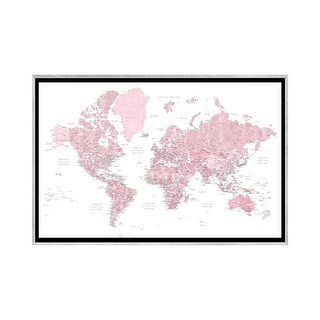 iCanvas "Detailed Pink Watercolor World Map With Cities, "Melit"" by ...