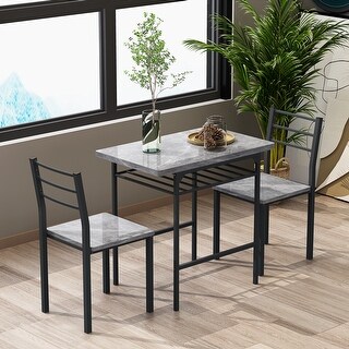 3-Piece Metal Frame Dining Set, Marble Finish Dining Table and 2 ...