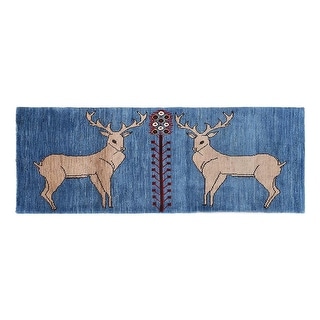 Pasargad Persian hand knotted Gabbeh Tribal rug in blue Pictorial Deer ...