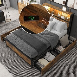 Full Metal Bed with 4 Drawers and USB Ports - Bed Bath & Beyond - 40677369