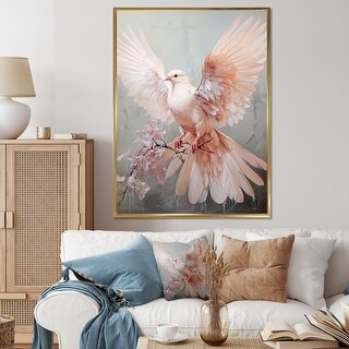 Designart "Pink Dove Winged Messenger" Dove Framed Wall Decor - Bed ...