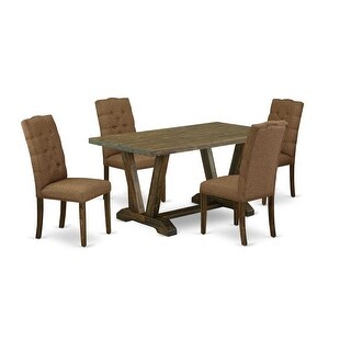 Rectangular Dinette Set 5 Piece - Kitchen Table with 4 Chairs - Tufted Back Dining Room Set - 60 ...