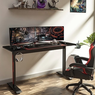 55" Ergonomic Gaming Computer Office Desk W/ Cup Hook Black - Bed Bath ...