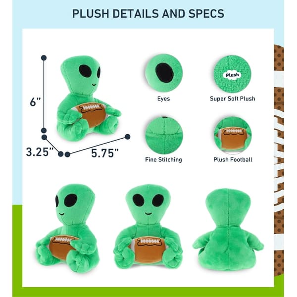 DolliBu Huggable Green Alien Stuffed Animal with Football Plush - 6 ...