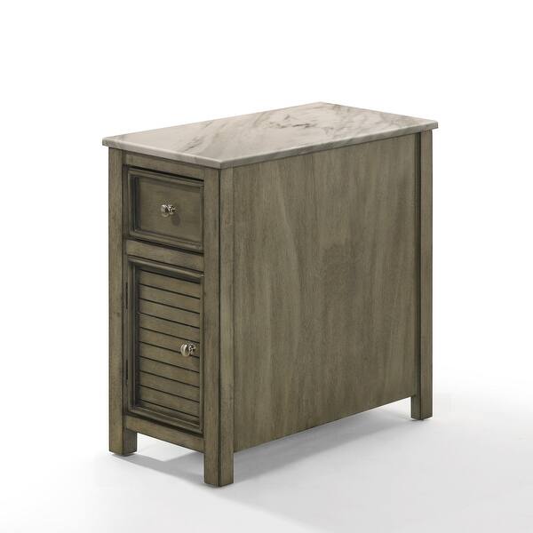 Eric 24 Inch Contemporary Narrow End Table, Marble Top, One Drawer ...
