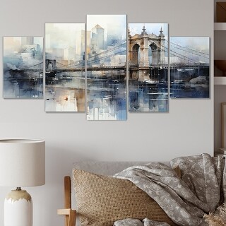 Designart "Blue Bridge Reflective Connections" Architecture Multipanel ...
