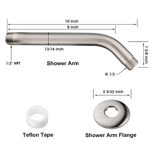 BRIGHT SHOWERS 6 & 10 Inch Shower Arm with Flange Shower Pipe Arm for ...