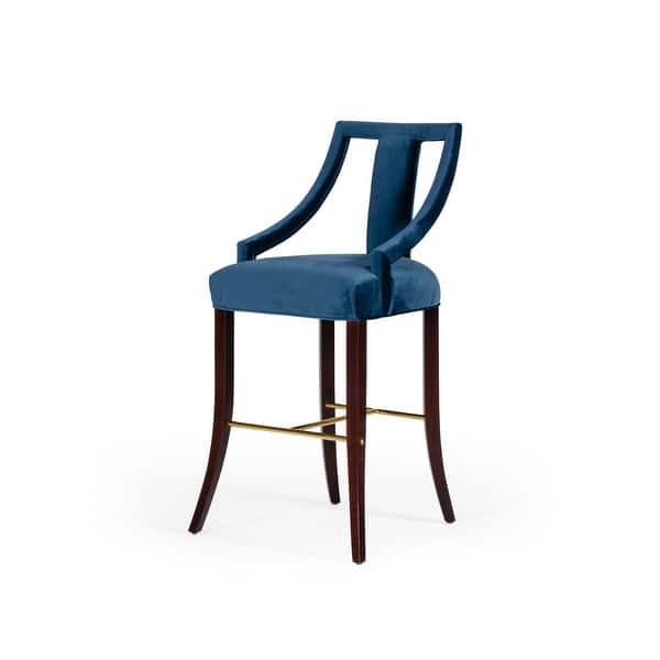 Modrest Kimball Glam Blue Velvet Bar Stool - On Sale - Bed Bath ...
