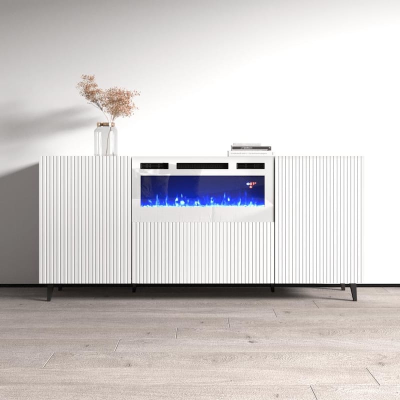 Meble Furniture Pafos Electric Fireplace 71" Sideboard Buffet with 31.5 ...