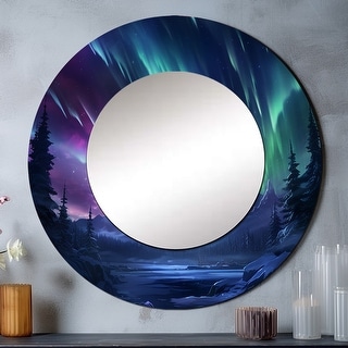 Designart "Vibrant Northern Lights" Aurora Borealis Wall Mounted Round ...