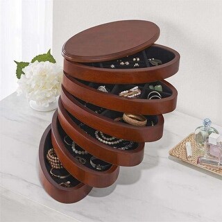 Swivel Wood Jewelry Box Tower, 6 Drawers Organizer, Dark Cherry - Bed ...