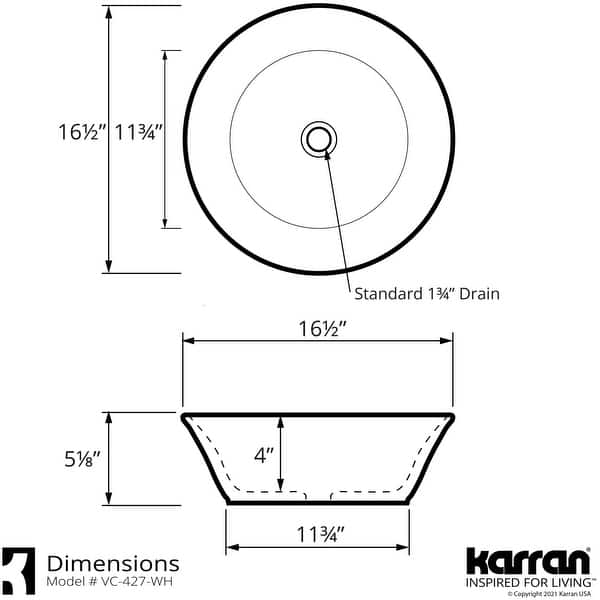 Karran USA VC-427 Valera 16-1/2" Circular Vitreous China Vessel - Bed ...