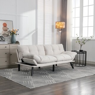 Cream Velvet Sleeper Sofa Bed Fold Futon Couch w/ Adjustable Arms - Bed ...