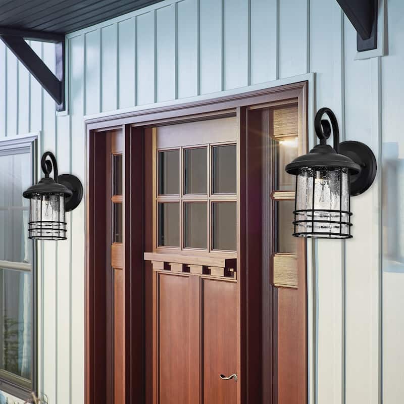 Black/Brown Outdoor Wall Lantern Sconce Porch Light With Clear Seedy ...