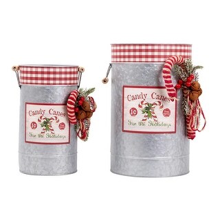 Set of 2 Galvanized Metal Candycane Bucket w/Pine & Jingle - Bed Bath ...