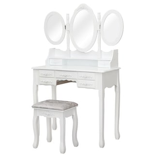 MDF Spray Paint Seven Drawers Three-fold Mirror Dressing Table Set ...