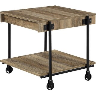 Industrial 24-inch Square End Table with Wheels for Living Room ...