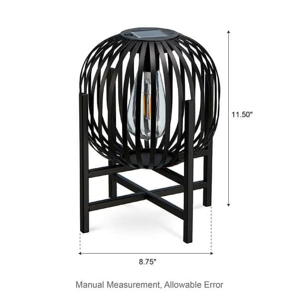 Glitzhome Set of 2 Outdoor Black Metal Striped Solar Lantern Floor Lamp ...