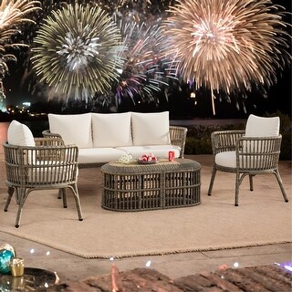 Artsy 4-Piece Rattan Outdoor Patio Conversation Set with Seating Set ...