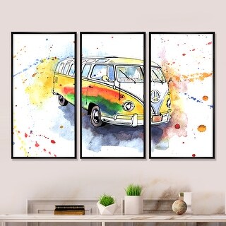 Designart "Retro Grungy Hippy Bus" Industrial Framed Art Prints Set of ...
