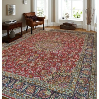 Fine Vintage Distressed Coby Red/Navy Rug - 9'6" x 13'4" - Bed Bath ...