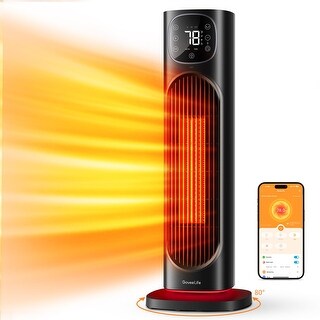 24" Space Heater, 80° Oscillating Smart Electric Heater with Thermostat ...
