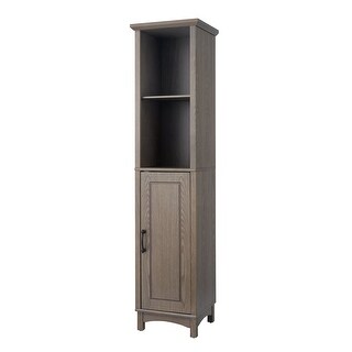 Russell Modern Farmhouse Linen Tower Storage Cabinet with Open Shelves ...