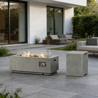 42" Outdoor Steel Propane Fire Pit Table with Wind Guard, Tank Cover ...