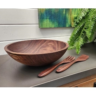 Handmade Solid 12 inch Walnut Bowl with Servers - Bed Bath & Beyond ...