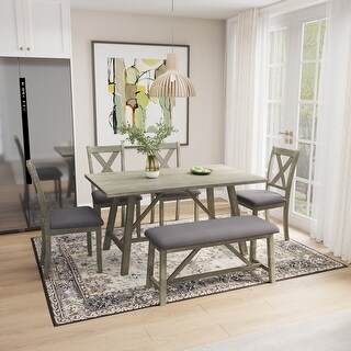 Modern 6 Piece Dining Table Set with Table, Bench and 4 Chairs - Bed ...