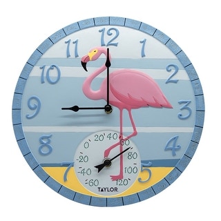 Taylor Flamingo Indoor and Outdoor Clock and Thermometer, 14 In - Bed ...