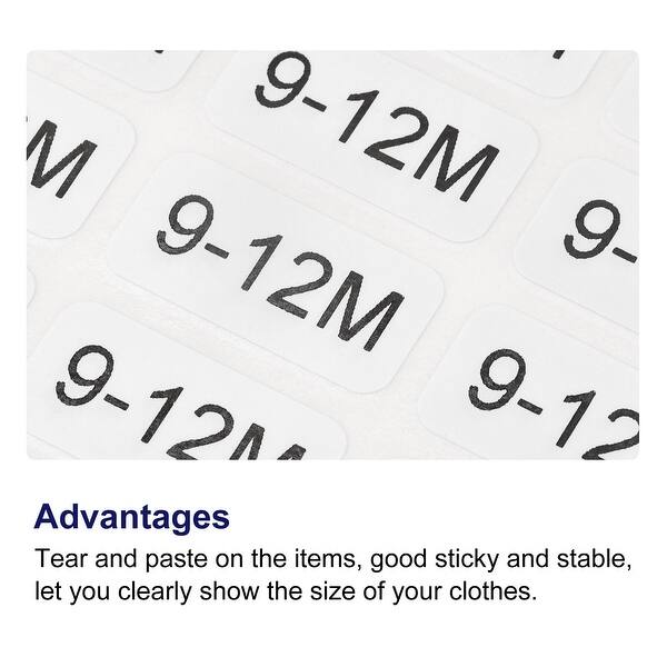 9-12 Month Clothes Size Sticker Label Clothing Size Label - Black ...
