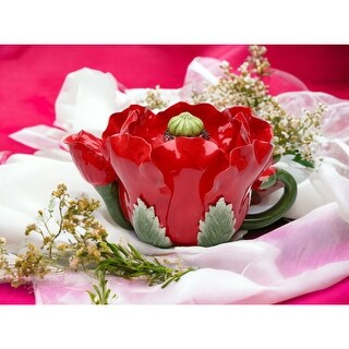 Ceramic Red Poppy Flower Teapot 6 Oz Handcrafted Tea Party Gift - 6 5/8 ...
