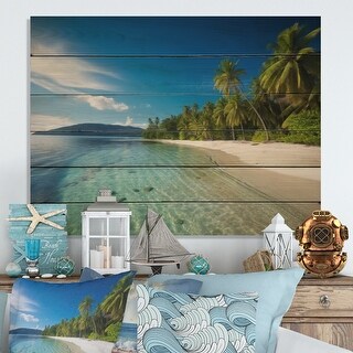 Designart "Ocean Blue Paradise" Modern Landscape Beach Print on Natural ...