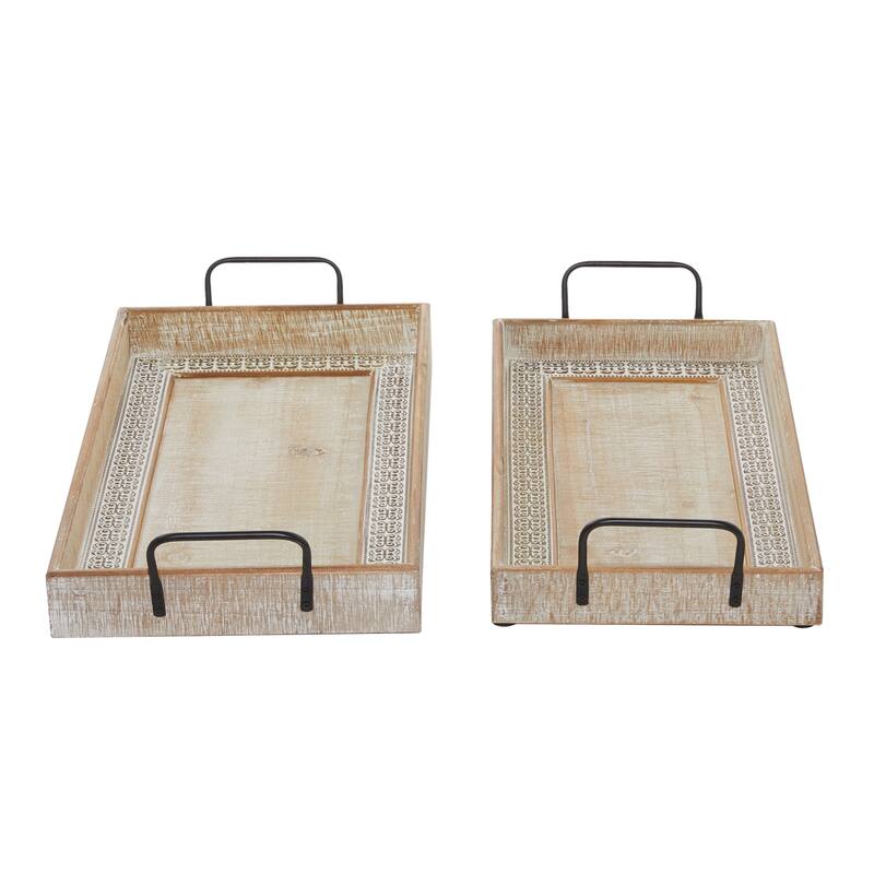 Brown Wood Bohemian Tray (Set of 2) - 27 x 12 x 4 - Overstock - 32153802