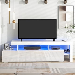 Modern Minimalist LED 72" TV Stand with 3 Open Shelves & Bottom 3 ...
