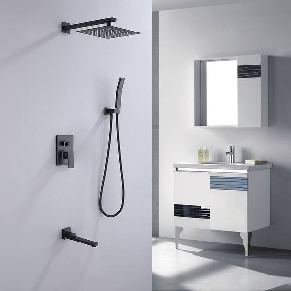 Wall Mount Tub Shower Faucet With Hand Shower System Rainfall Modern 10 ...
