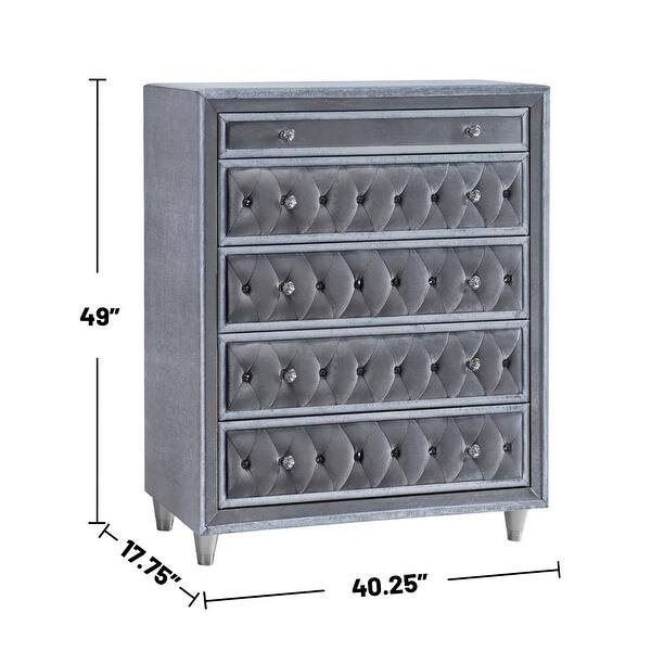 5 Drawers Upholstered Chest with Button Tufted Details in Grey - Bed ...