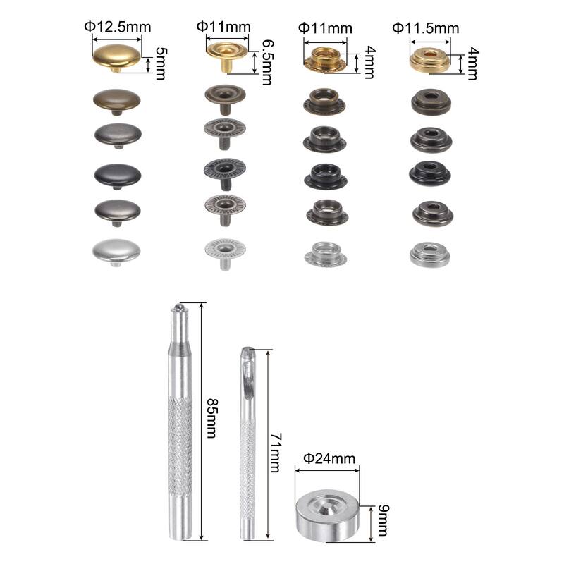 120 Sets Snap Fasteners Kit 6 Colors 12mm with 3 Setter Tools & Box for ...
