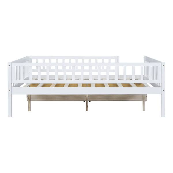 Full Daybed Sturdy Slat Support and Safety Rails - Two Drawers White ...