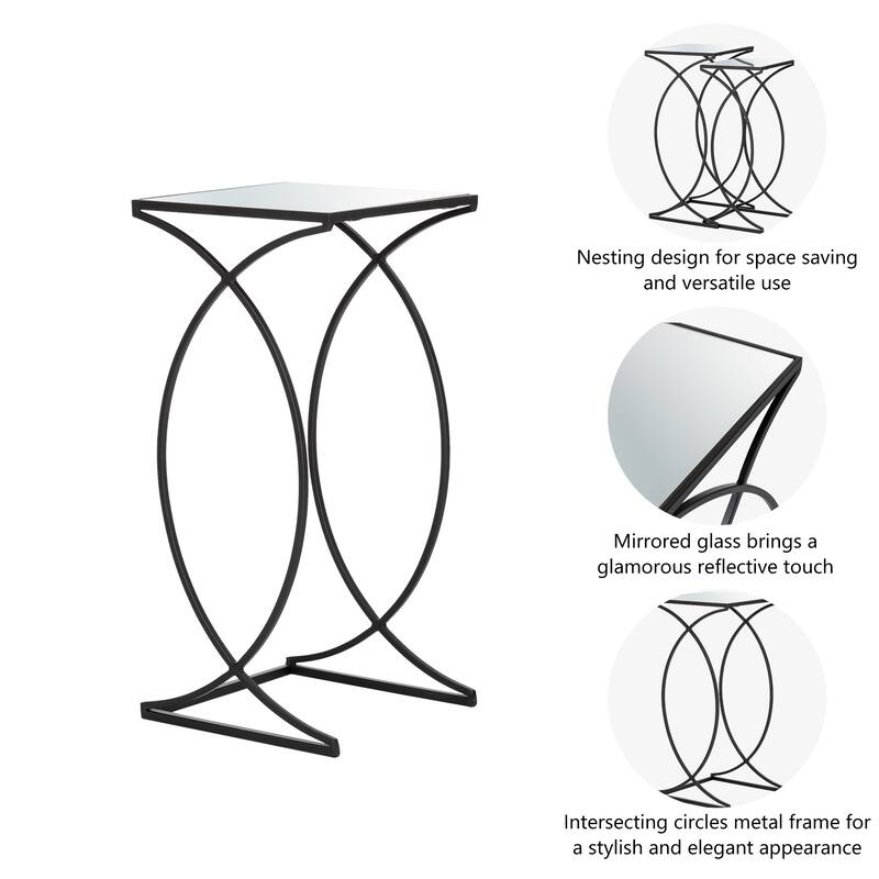 Glitzhome Set of 2 Glam Glass Modern Square/Octagon Gold/Silver Side ...