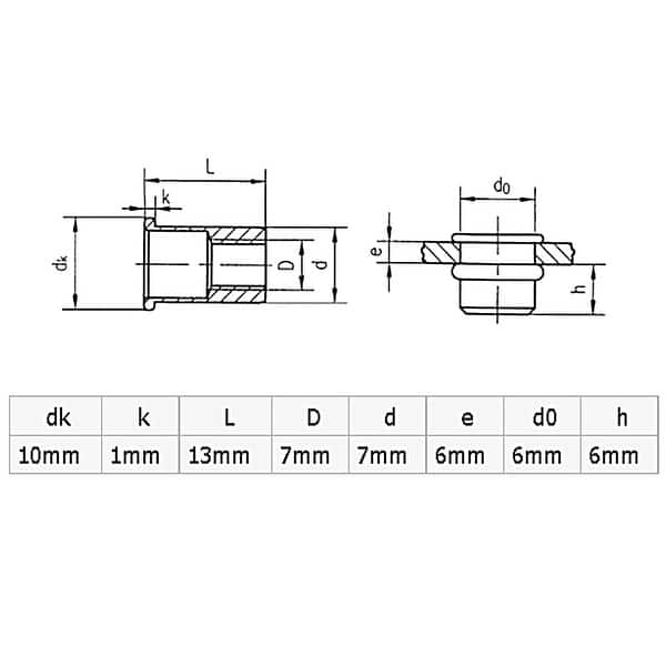 M5 Aluminum Flat Head Rivet Nut Insert Nutsert Silver Tone 100pcs ...