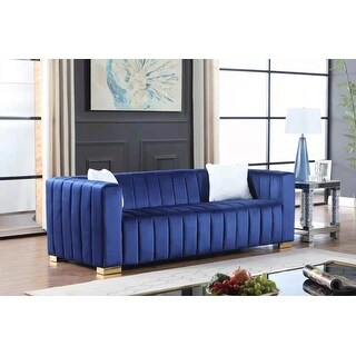 Modern 87 inch Channel Sofa, Traditional Velvet Fabric 3 Seater Sofa ...
