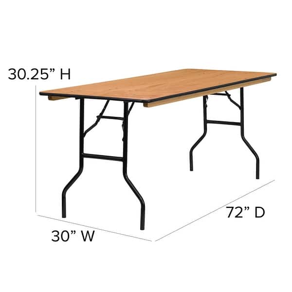 6-Foot Rectangular Wood Folding Banquet Table with Clear Coated ...