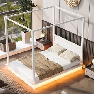 Sleek Design Queen Size Wood LED Canopy Bed, Canopy Platform Bed - Bed ...