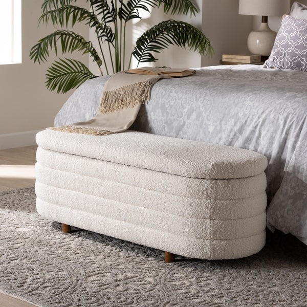 Betiana Modern Japandi Cream Boucle Fabric and Walnut Brown Finished ...