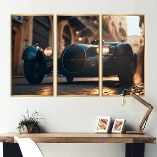Designart "Vintage Bugatti Racing In Italian Street " Retro Car Framed ...