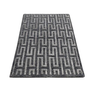 Shahbanu Rugs Charcoal Gray, Wool and Silk, Modern Roman Key Design ...