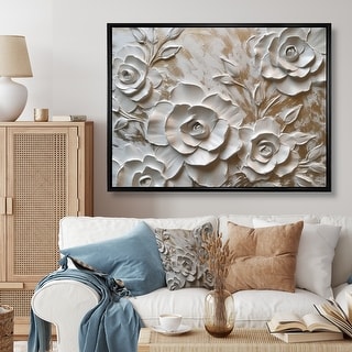 Designart "White Roses In Bloom" Floral Rose Framed Wall Decor - Bed ...