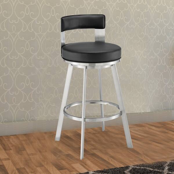 Nova 26 Inch Swivel Counter Stool, Panel Back, Steel, Black Faux ...